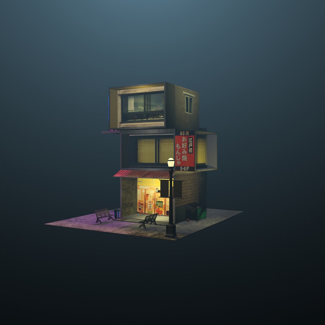 3D Low Poly Cyberpunk Building And Store - TurboSquid 2312514