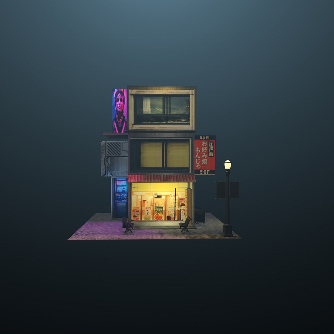 3D Low Poly Cyberpunk Building And Store - TurboSquid 2312514