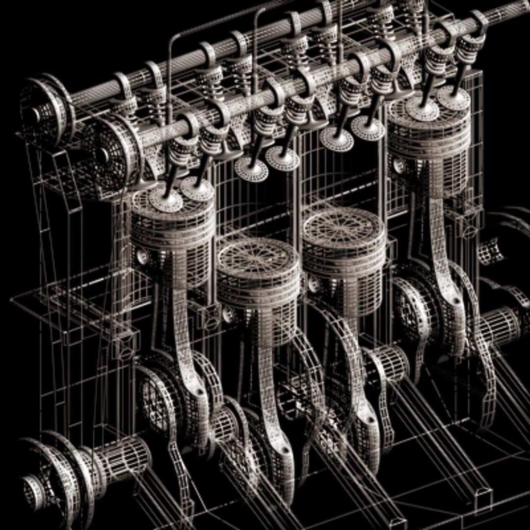 cylinder engine cutaway cuts 3d model