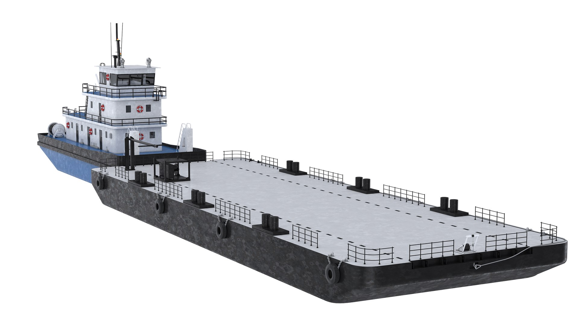 3D Tugboat With Pontoon Barge Model - TurboSquid 2412023