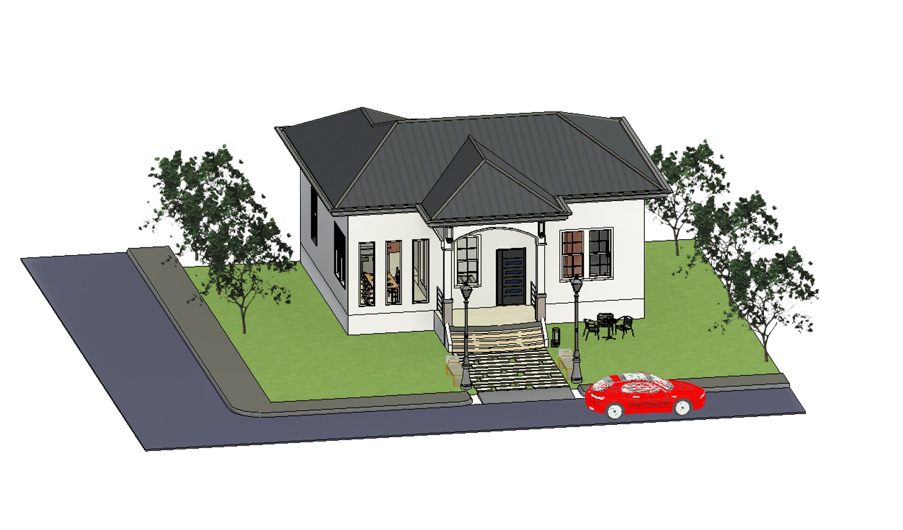 3 Bedroom Modern House 3D Model - TurboSquid 2124065