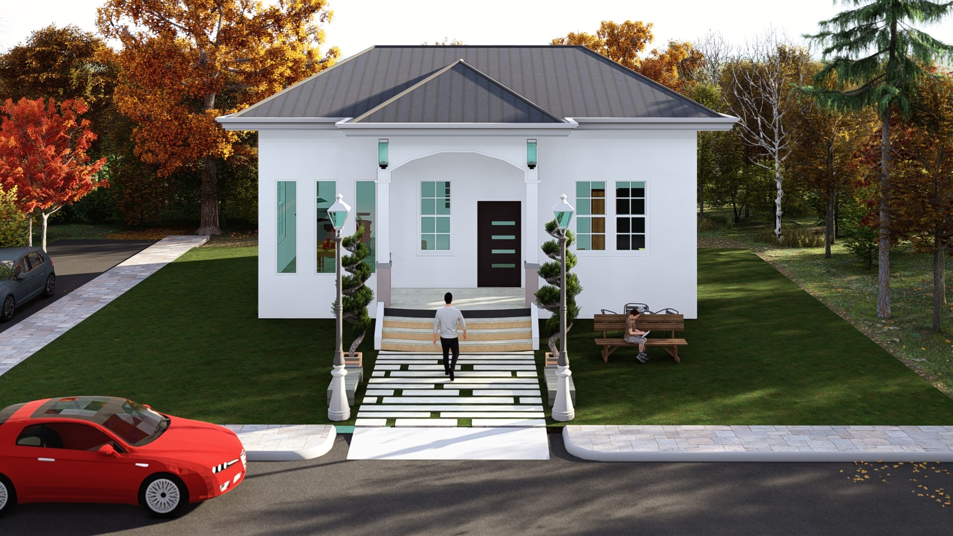 3 Bedroom Modern House 3D Model - TurboSquid 2124065