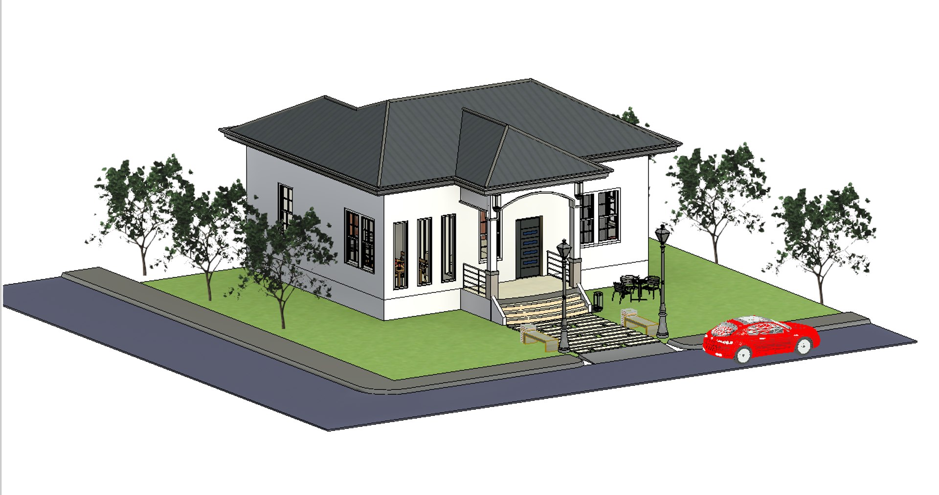 3 Bedroom Modern House 3D Model - TurboSquid 2124065