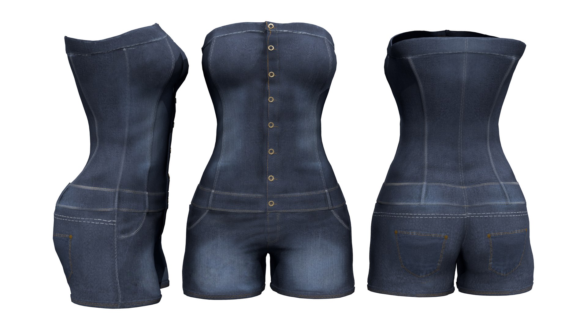 3D Strapless Denim Overall - TurboSquid 1728469