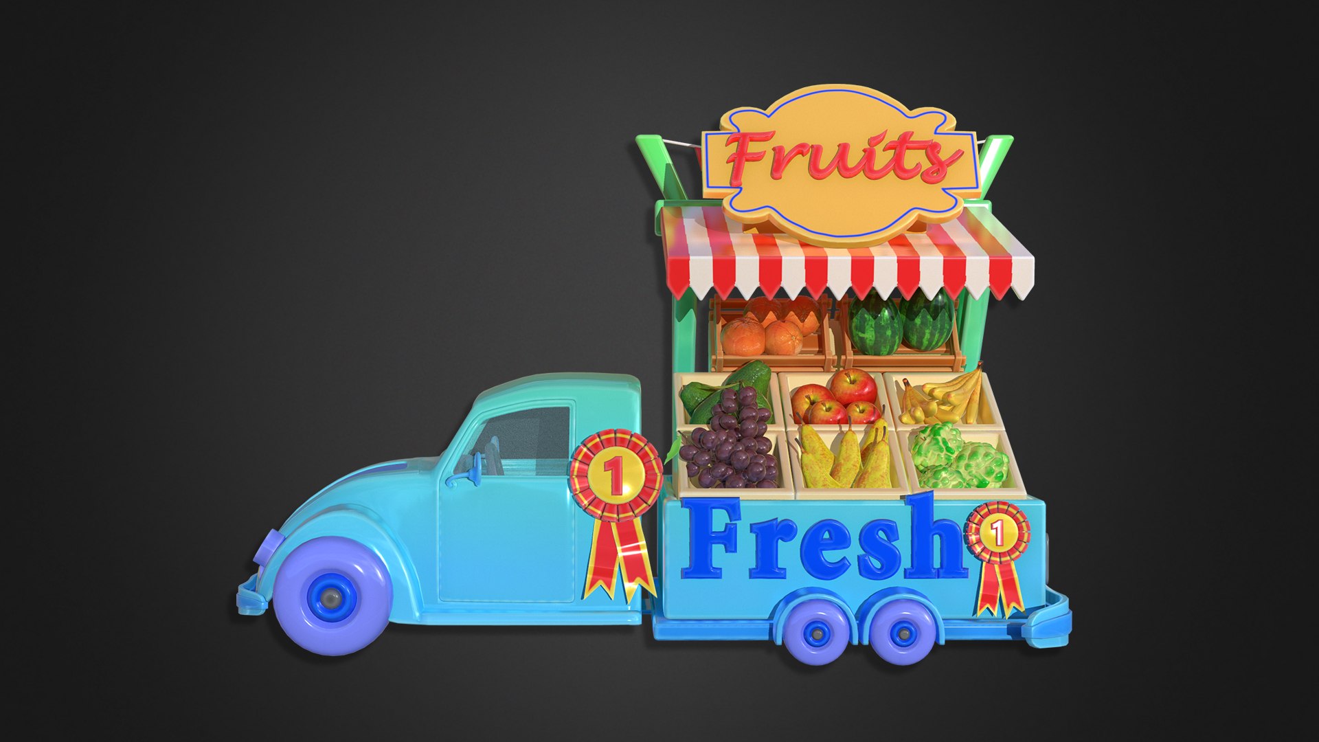 Asset - Cartoons - Food Car - Fresh Fruits Car 3D model - TurboSquid ...
