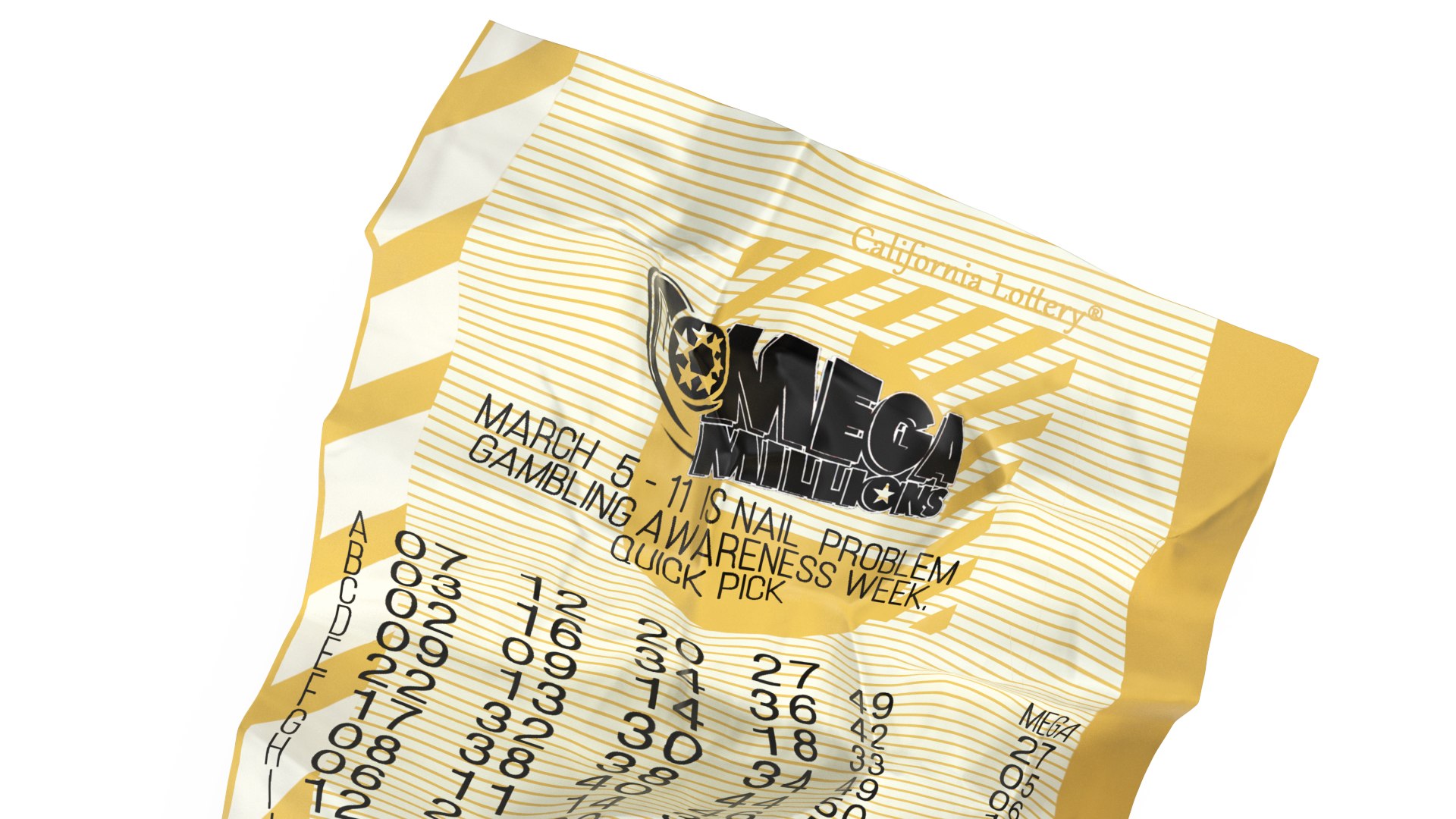 3D model Crumpled Mega Millions Lottery Ticket - TurboSquid 2025453