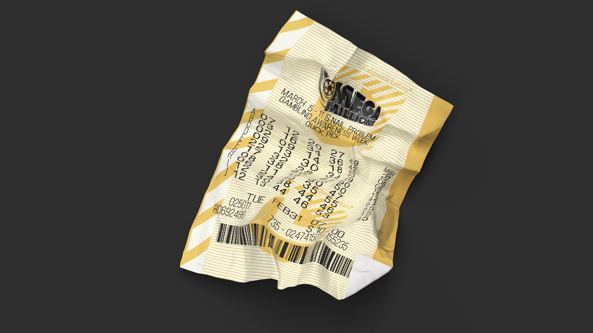 3D model Crumpled Mega Millions Lottery Ticket - TurboSquid 2025453