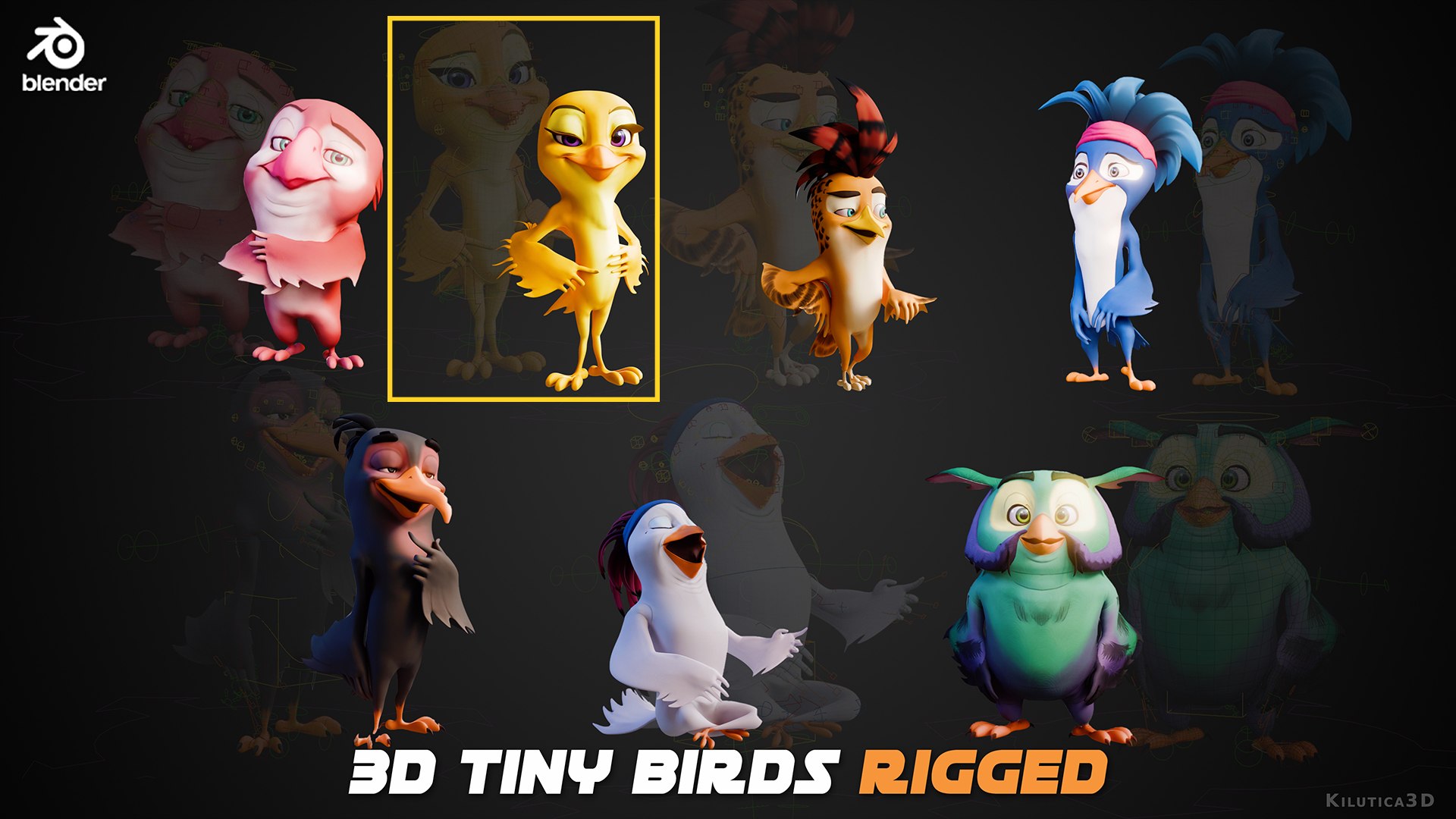 3D Cartoon Yellow Canary - Rigged Stylized Bird 7 Birds Series ...