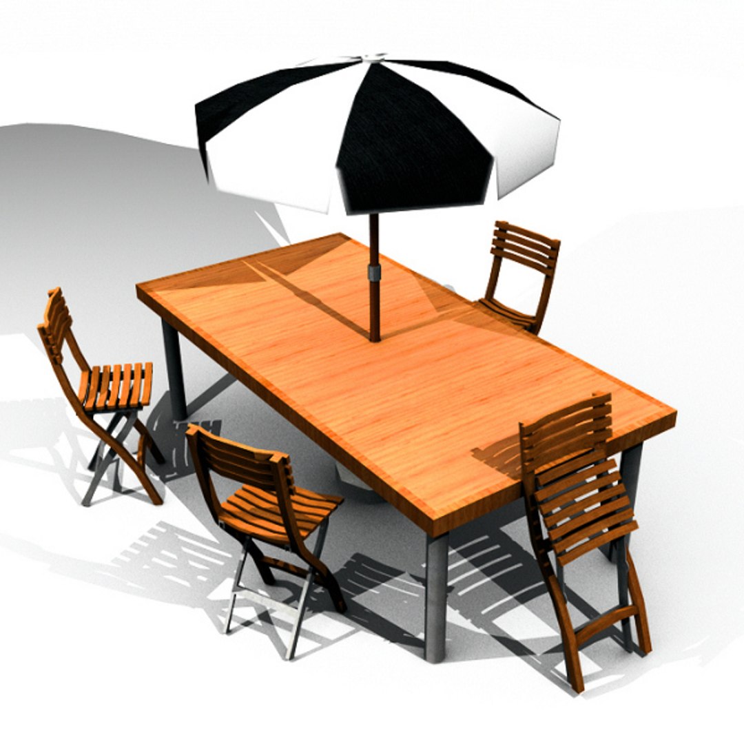 3d Model 2 Wooden Garden Table Chairs
