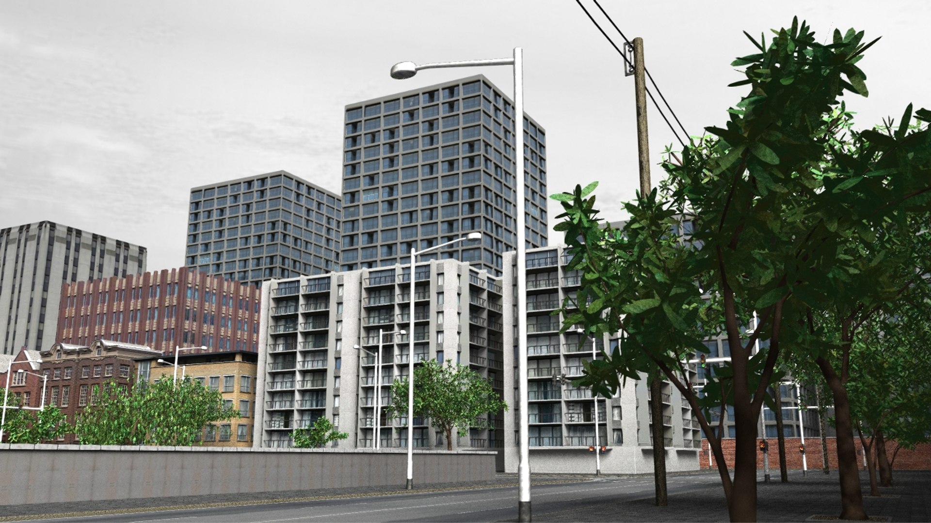 3d town city area scene