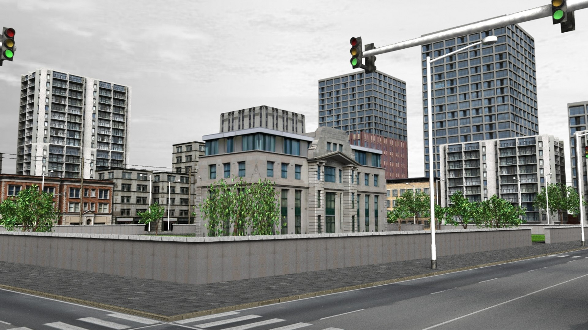 3d town city area scene