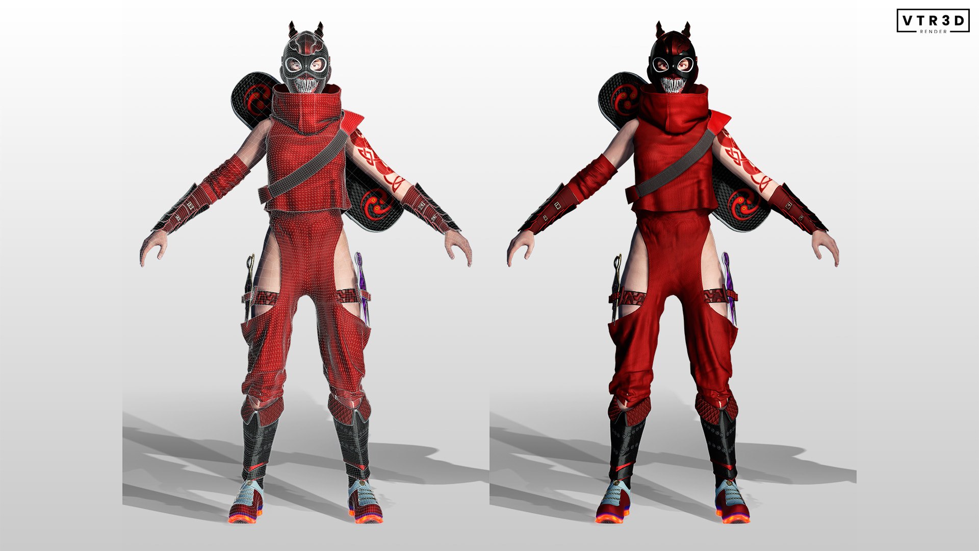 3D Kuro Oni Stylized SciFi Ninja Assassin GameReady Character Model ...