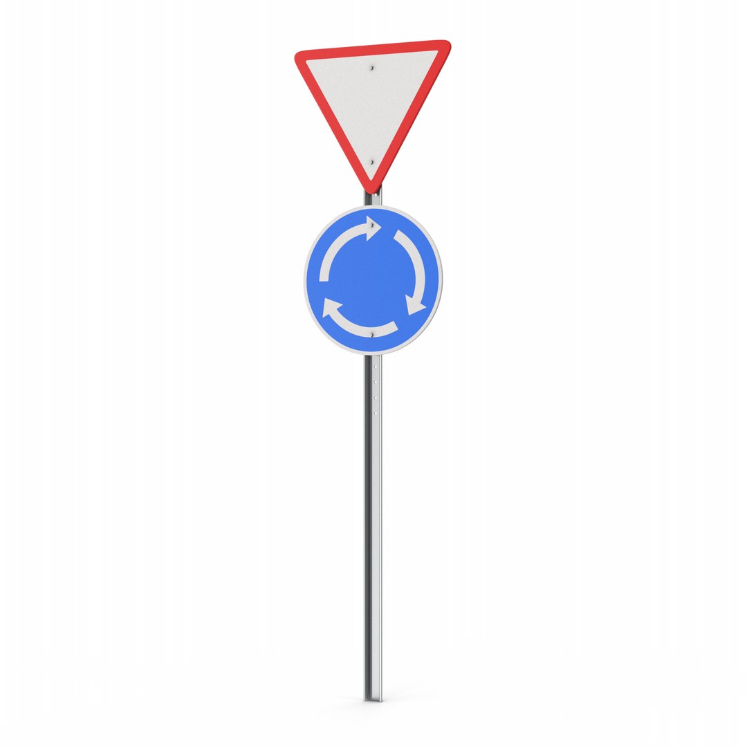 3D Model Give Way And Roundabout Road Sign - TurboSquid 2039736