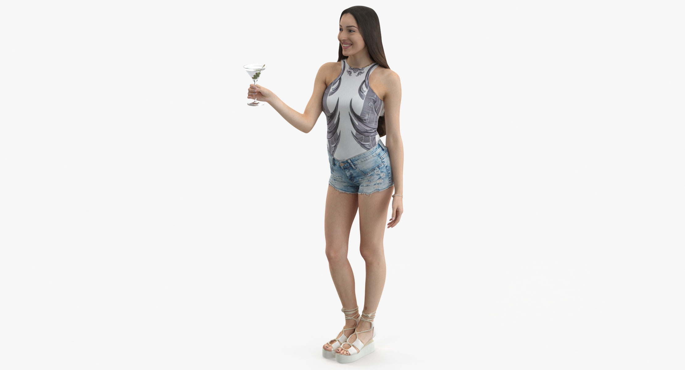 modelo 3d Elizabeth Casual Summer Interactuando Pose 01 con Martini Glass - TurboSquid 1857805