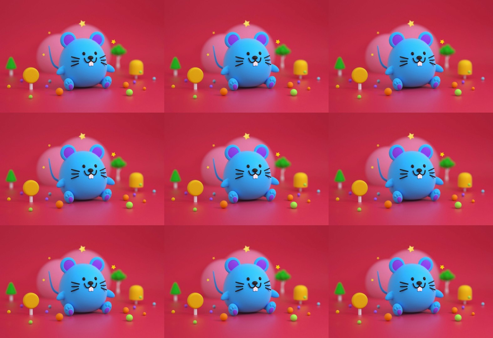 3D Mouse cartoon Blue Mouse Q Edition LOWPOLY mascot IP image year of ...