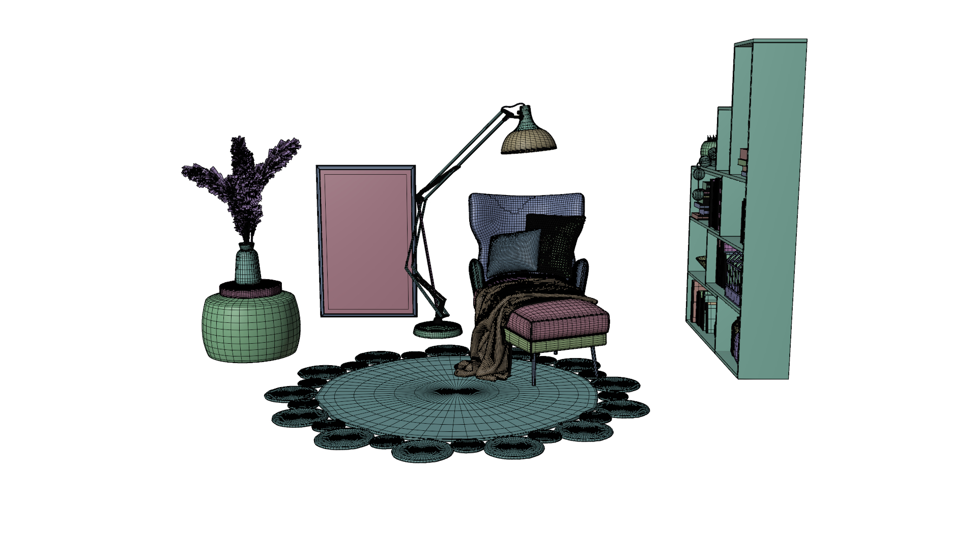 Cozy Reading Nook Scene With Armchair Floor Lamp And Bookshelf 3D ...