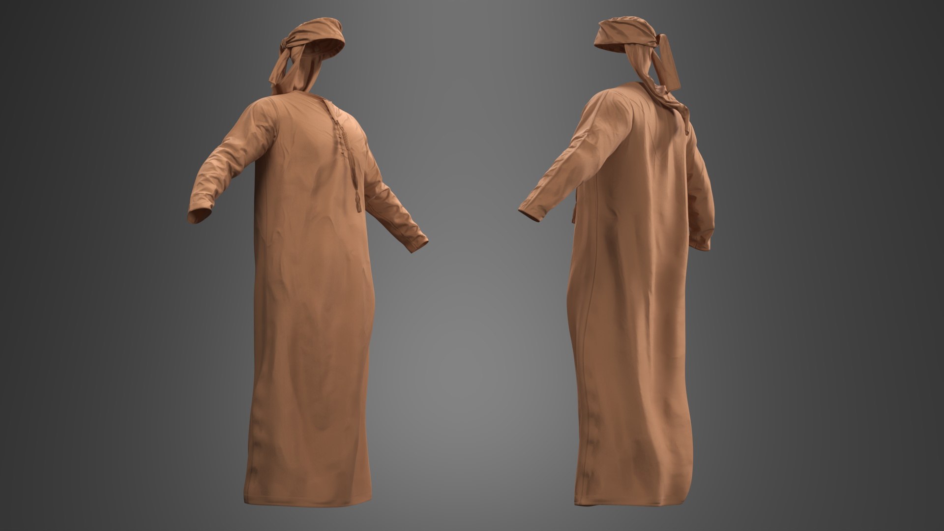 3D Middle Eastern Thobe With Keffiyeh Brown Model - TurboSquid 2447651