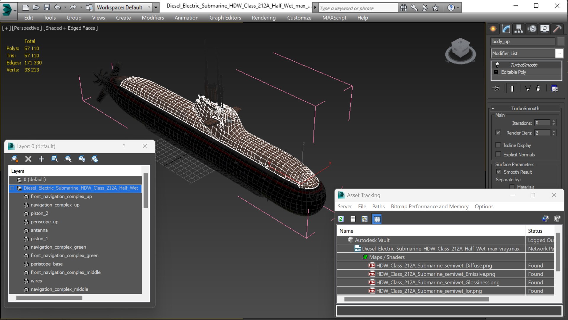 3D Diesel Electric Submarine HDW Class 212A Half Wet - TurboSquid 2068514
