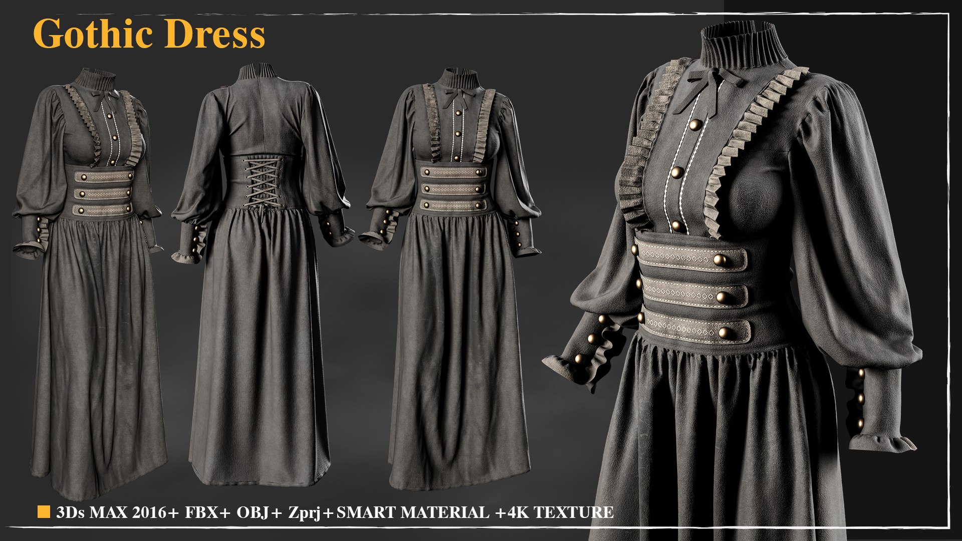 Gothic Dress 3D Model - TurboSquid 2283862