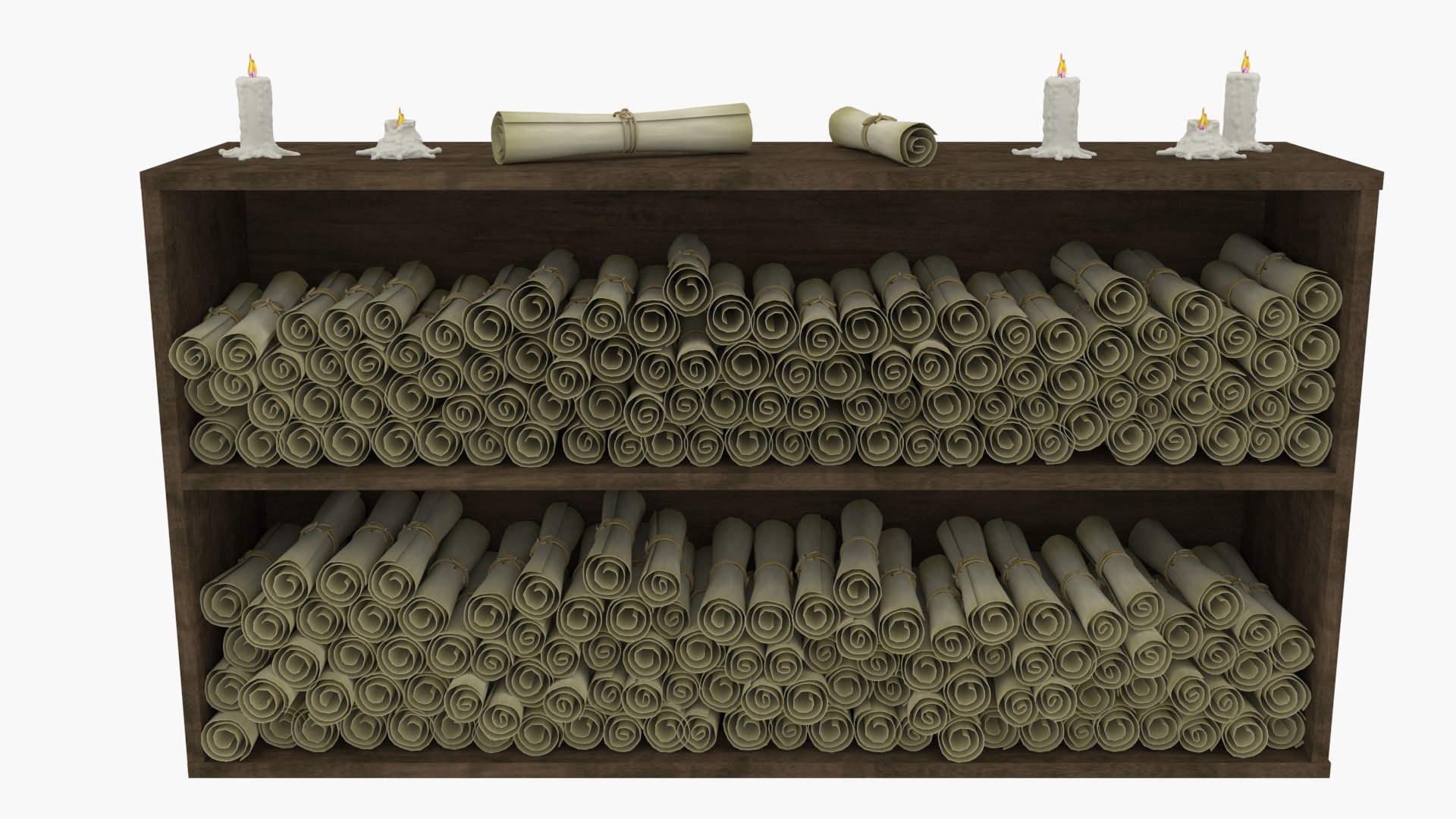 3D Old shelf with scrolls and candles model - TurboSquid 2050765