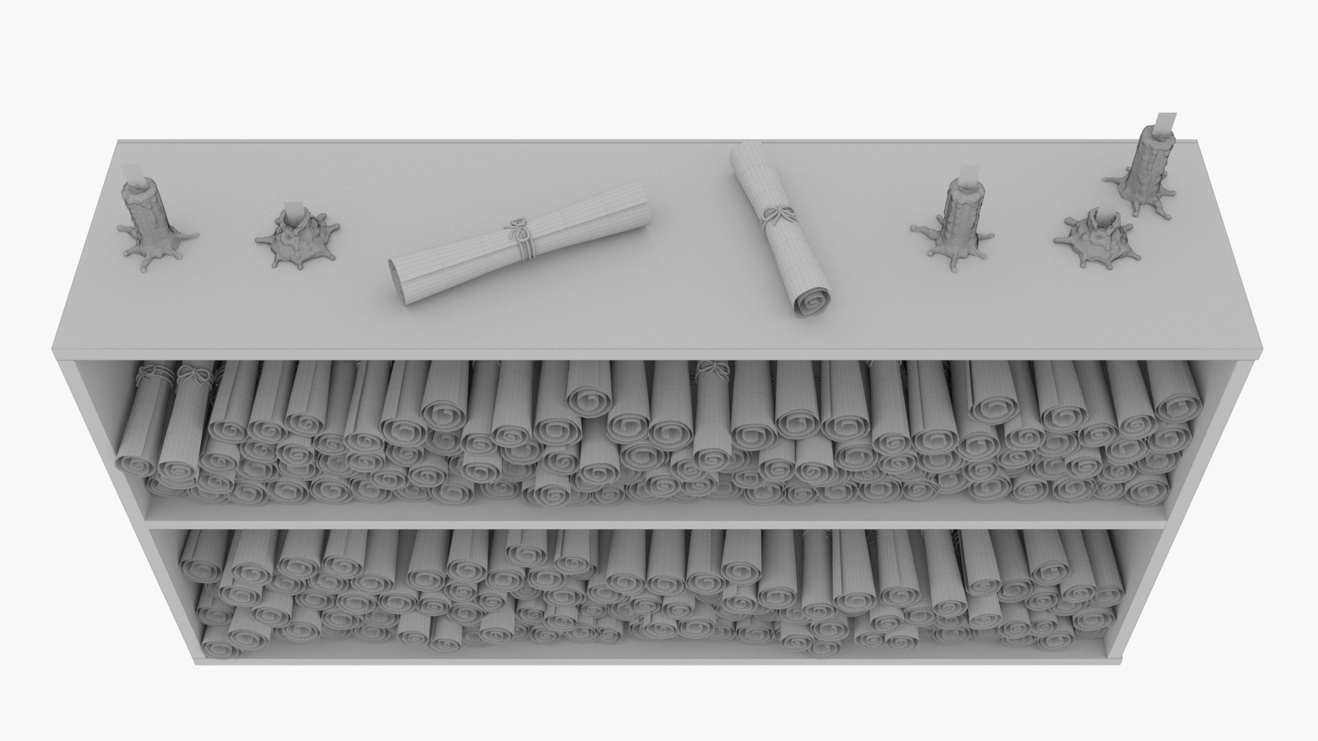3D Old shelf with scrolls and candles model - TurboSquid 2050765