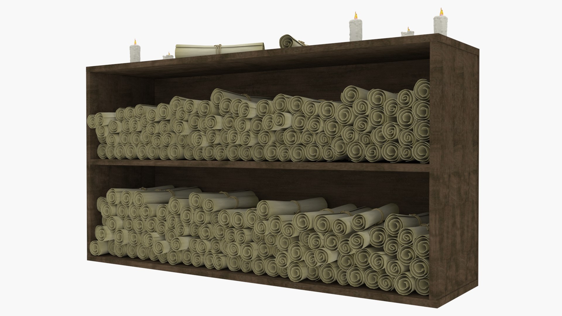3D Old shelf with scrolls and candles model - TurboSquid 2050765