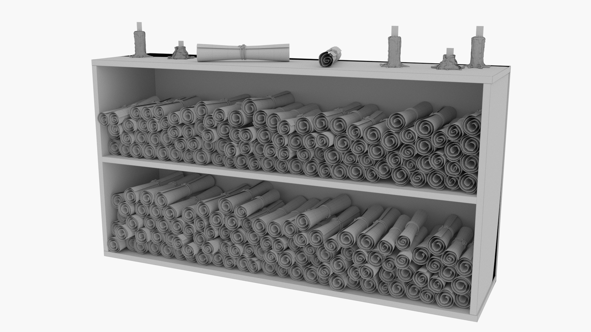 3D Old shelf with scrolls and candles model - TurboSquid 2050765