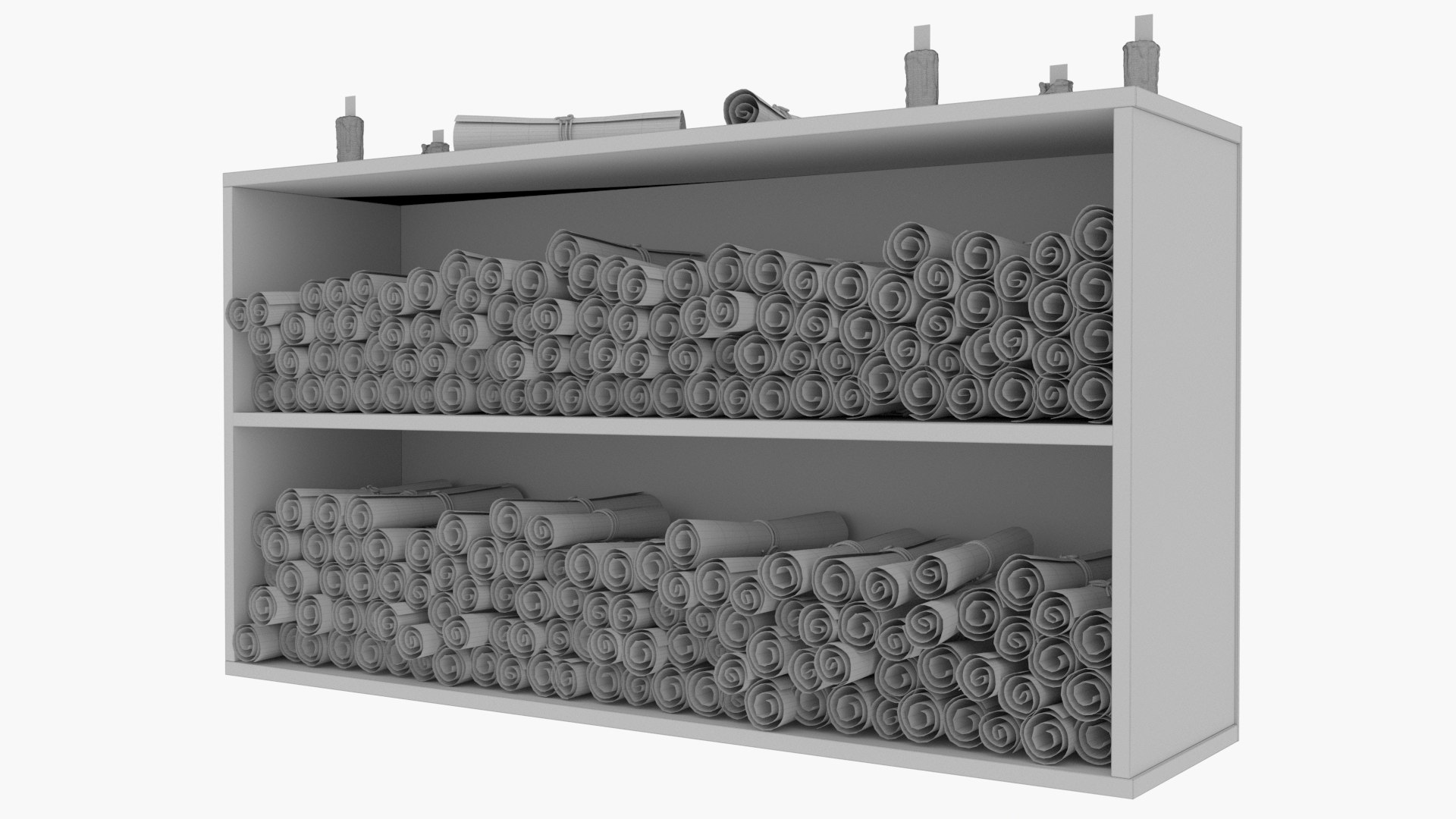 3D Old shelf with scrolls and candles model - TurboSquid 2050765