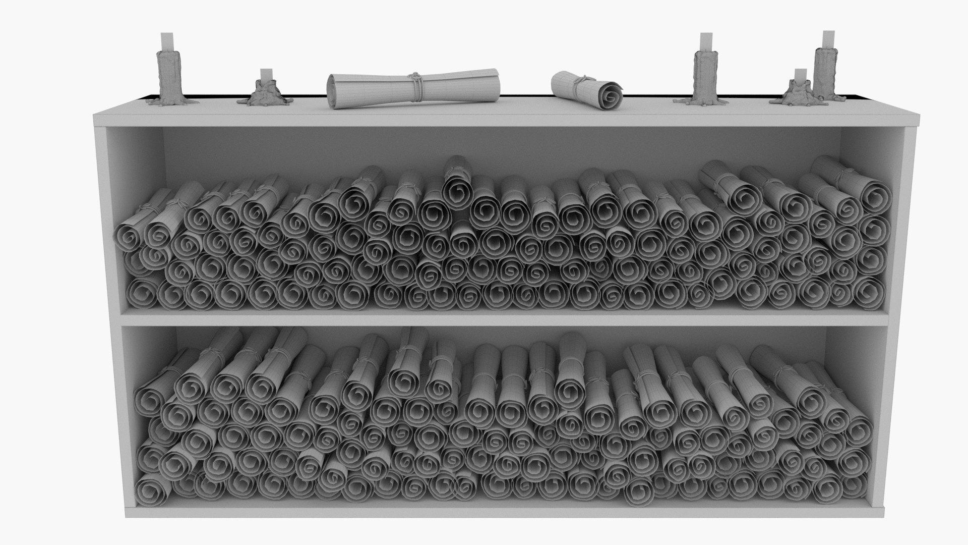 3D Old shelf with scrolls and candles model - TurboSquid 2050765