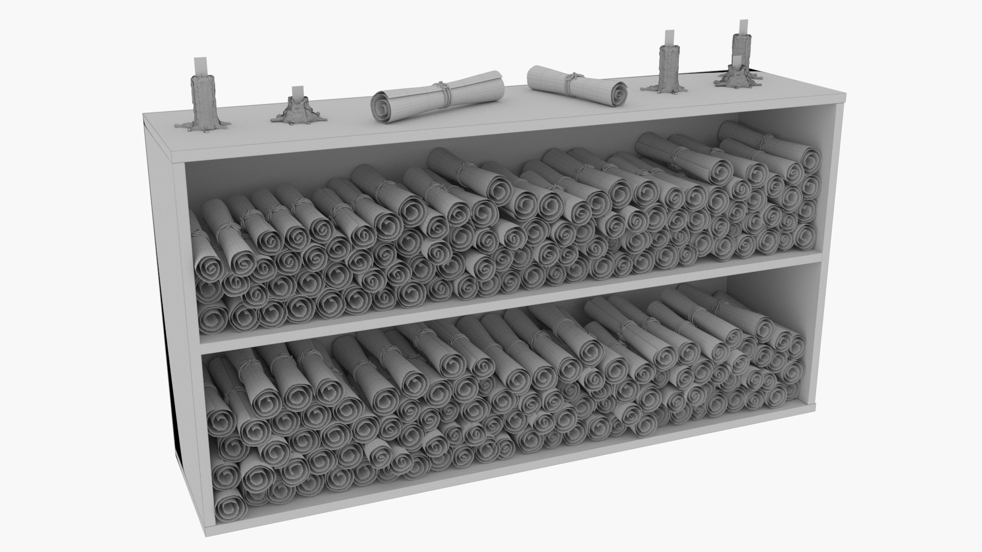 3D Old shelf with scrolls and candles model - TurboSquid 2050765