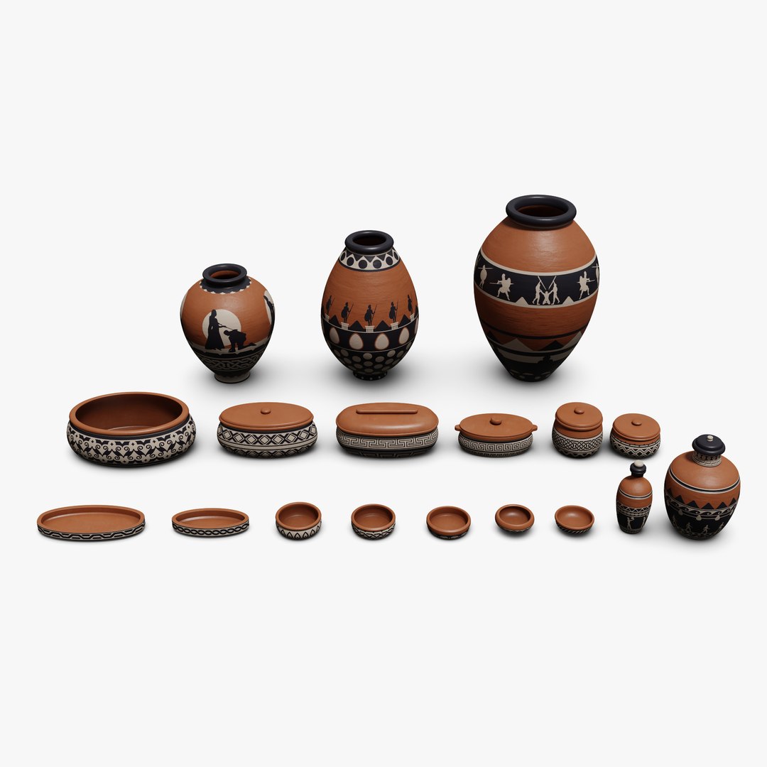 Clay Pottery Clean Painted - Clay Pot Painted Bundle 3D Model ...