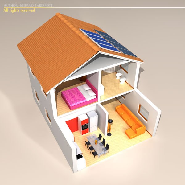 3d model stilized house cutaway