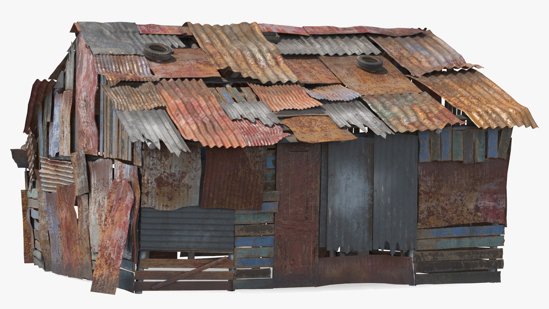 Dual Roof Slum Shack And Homeless Man Model - TurboSquid 2330216