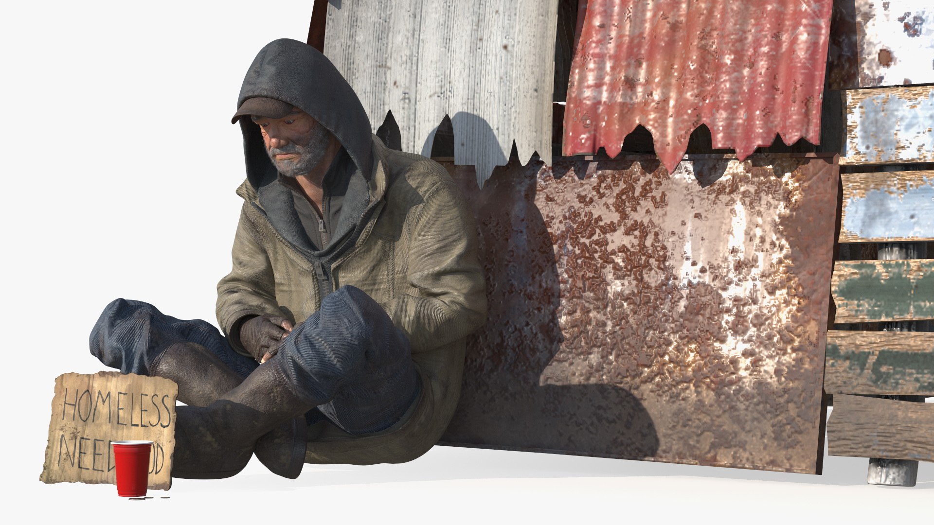 Dual Roof Slum Shack And Homeless Man Model - TurboSquid 2330216