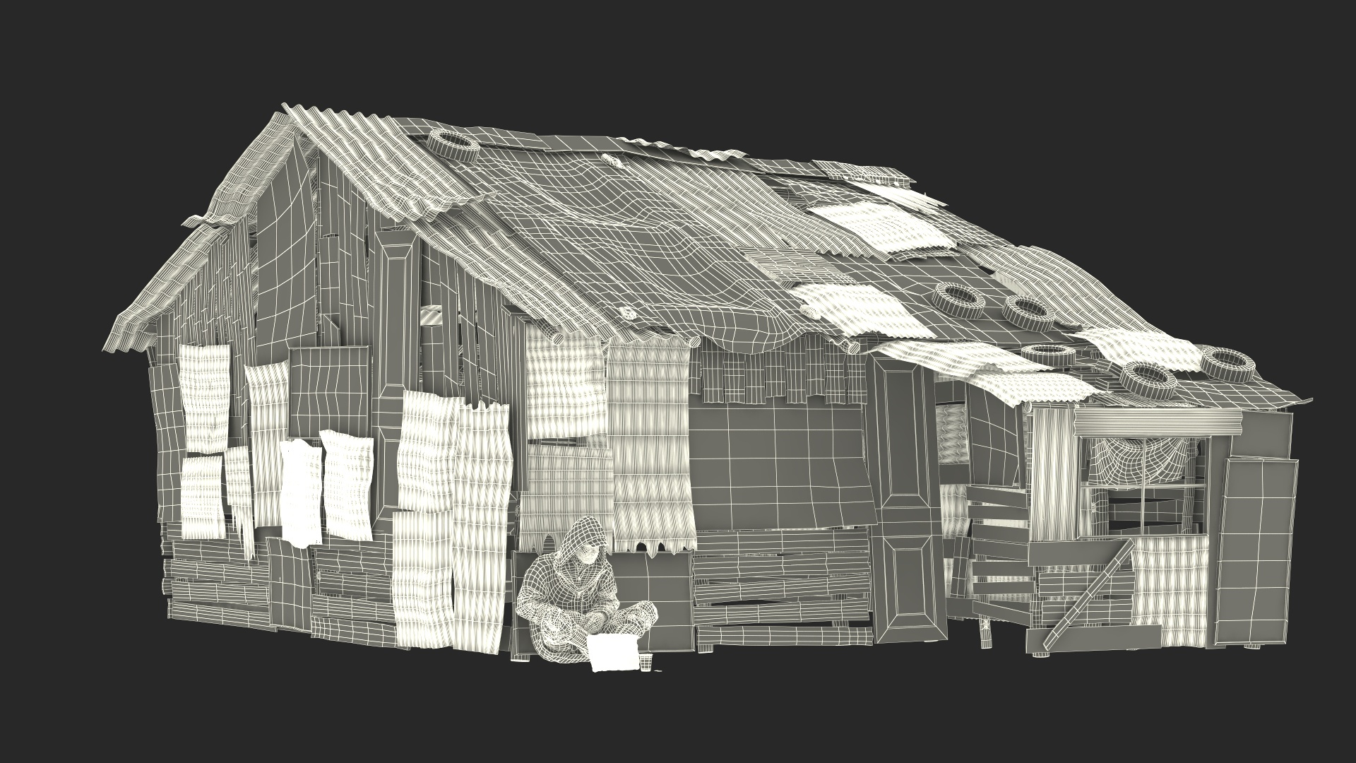 Dual Roof Slum Shack And Homeless Man Model - TurboSquid 2330216