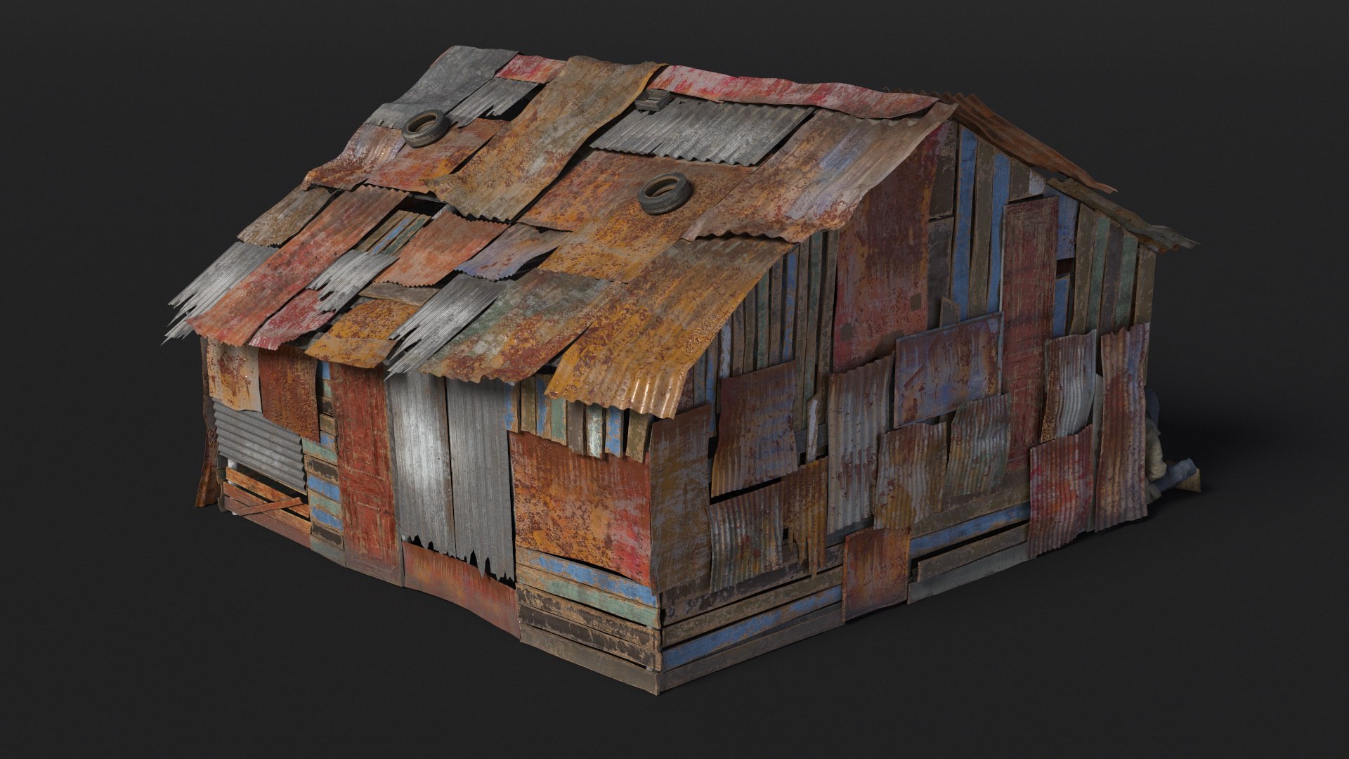 Dual Roof Slum Shack And Homeless Man Model - TurboSquid 2330216