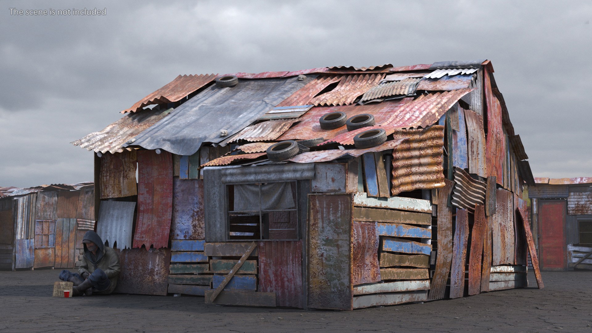Dual Roof Slum Shack And Homeless Man Model - TurboSquid 2330216