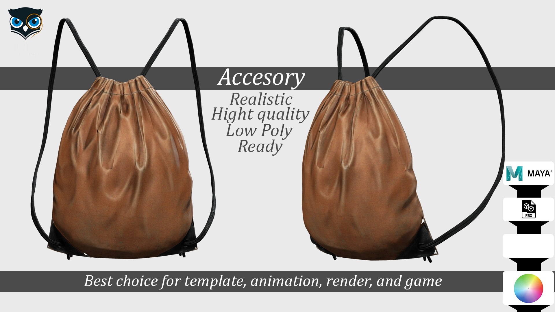 3D Brown Drawstring Bag - Realistic 3D Model Model - TurboSquid 2419960