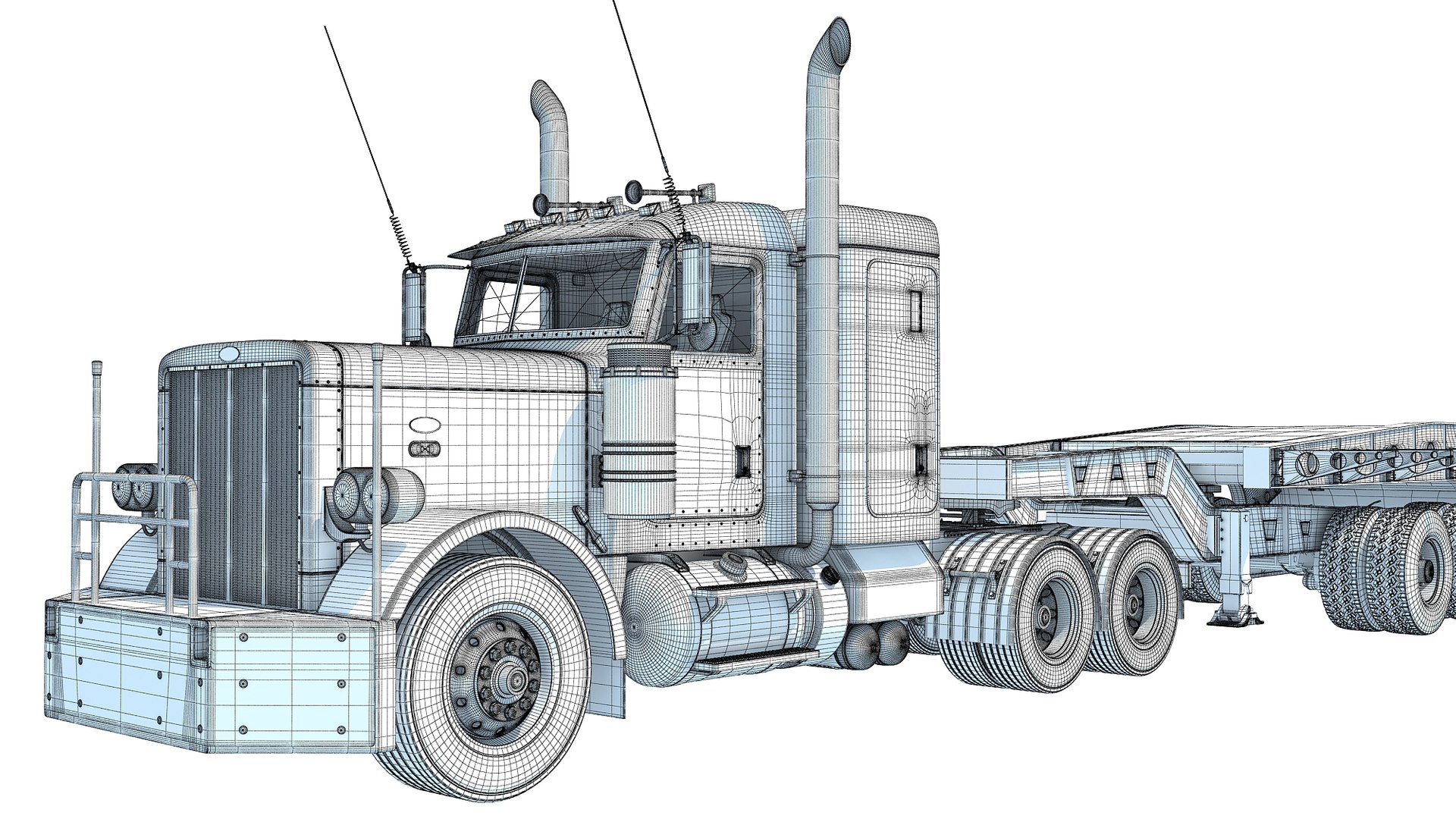 Semi Truck With Lowboy Trailer 3D - TurboSquid 2278435