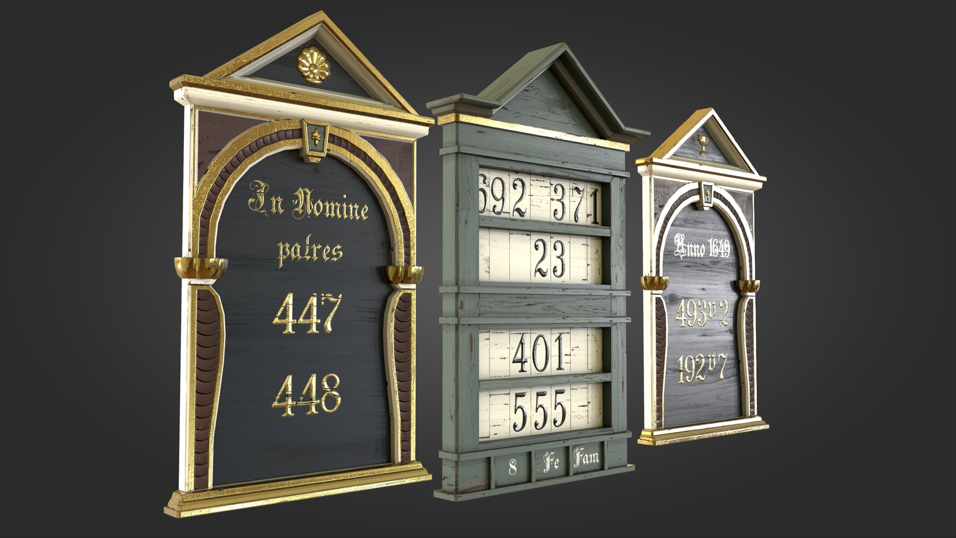 Antique Hymn Boards Green - PBR Model - TurboSquid 1827050