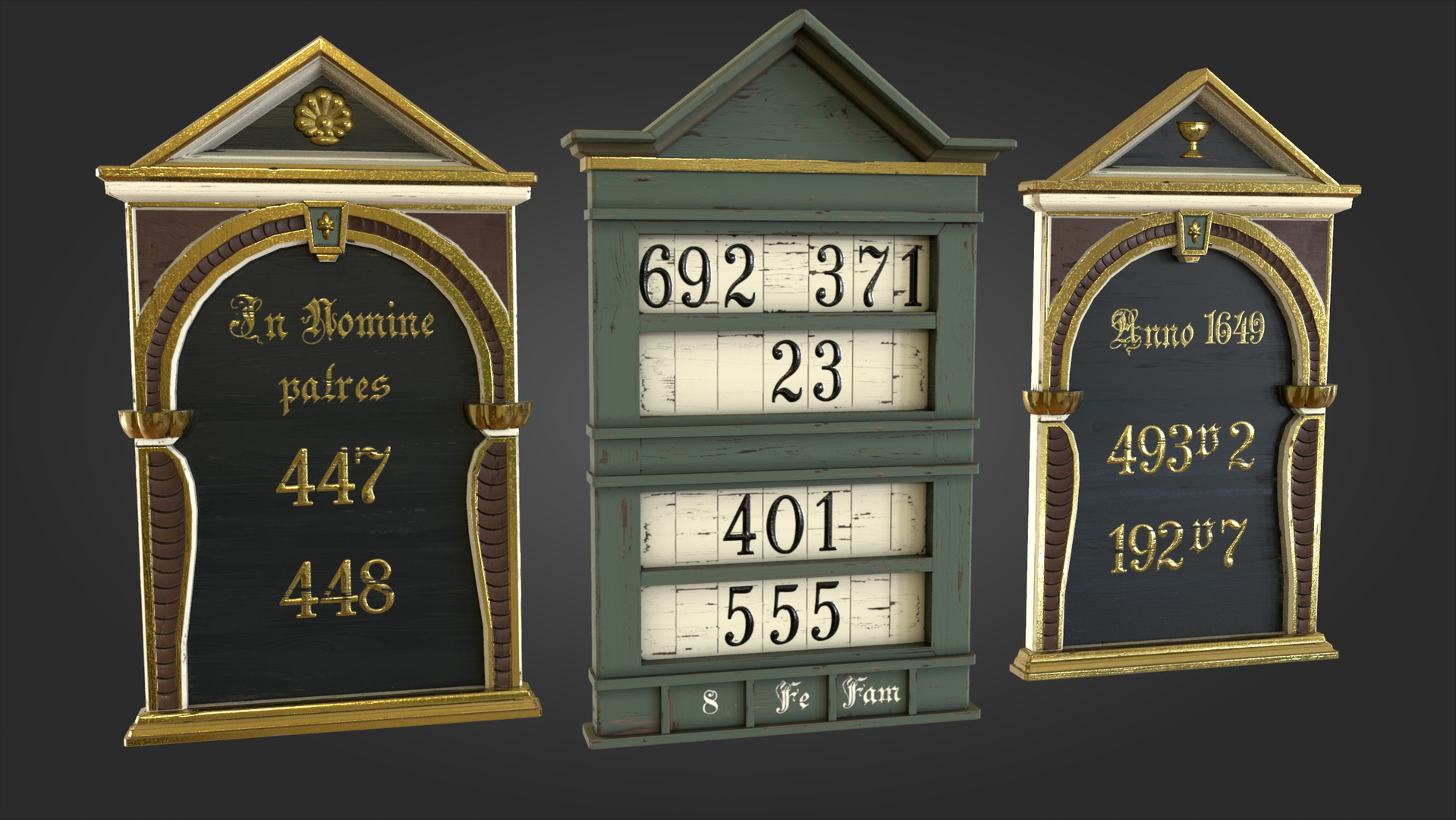 Antique Hymn Boards Green - PBR Model - TurboSquid 1827050