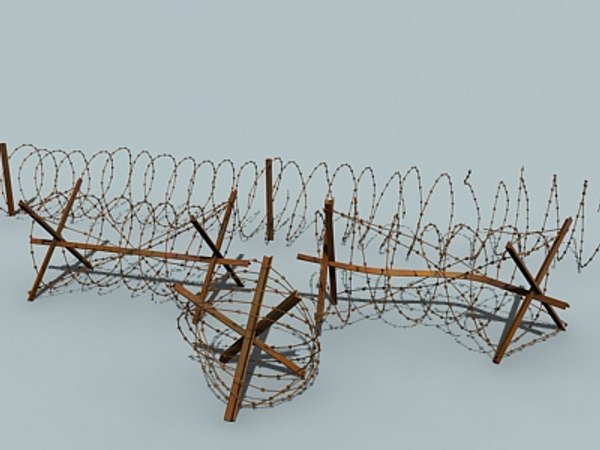 chainlink fence barbed wire 3d model