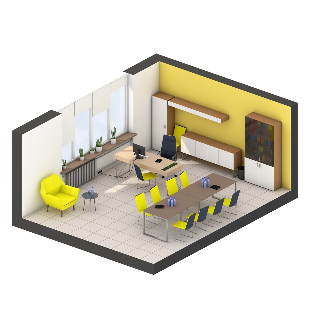 3D Modern Office Interior Low-poly 3D Model Model - TurboSquid 1738602