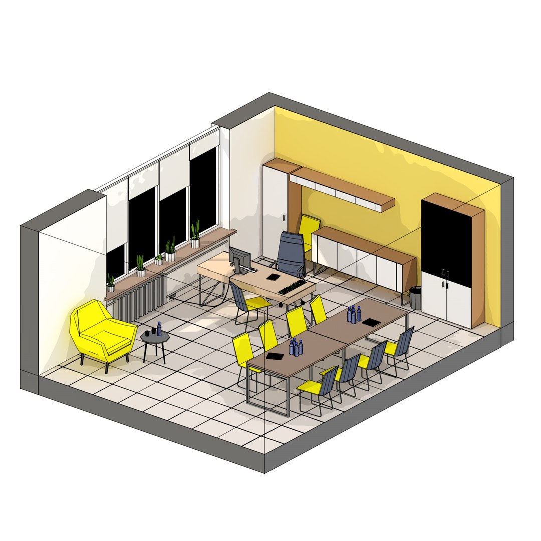 3D Modern Office Interior Low-poly 3D Model Model - TurboSquid 1738602