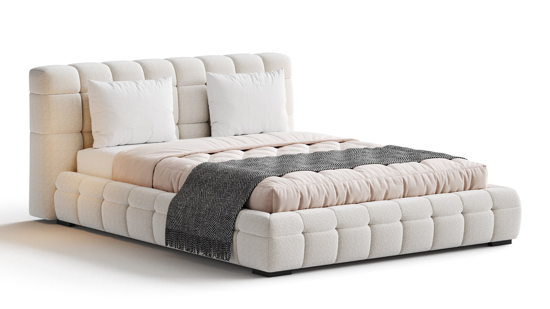 Addie White Boucle Minimalist Modern Bed Model - TurboSquid 2285474