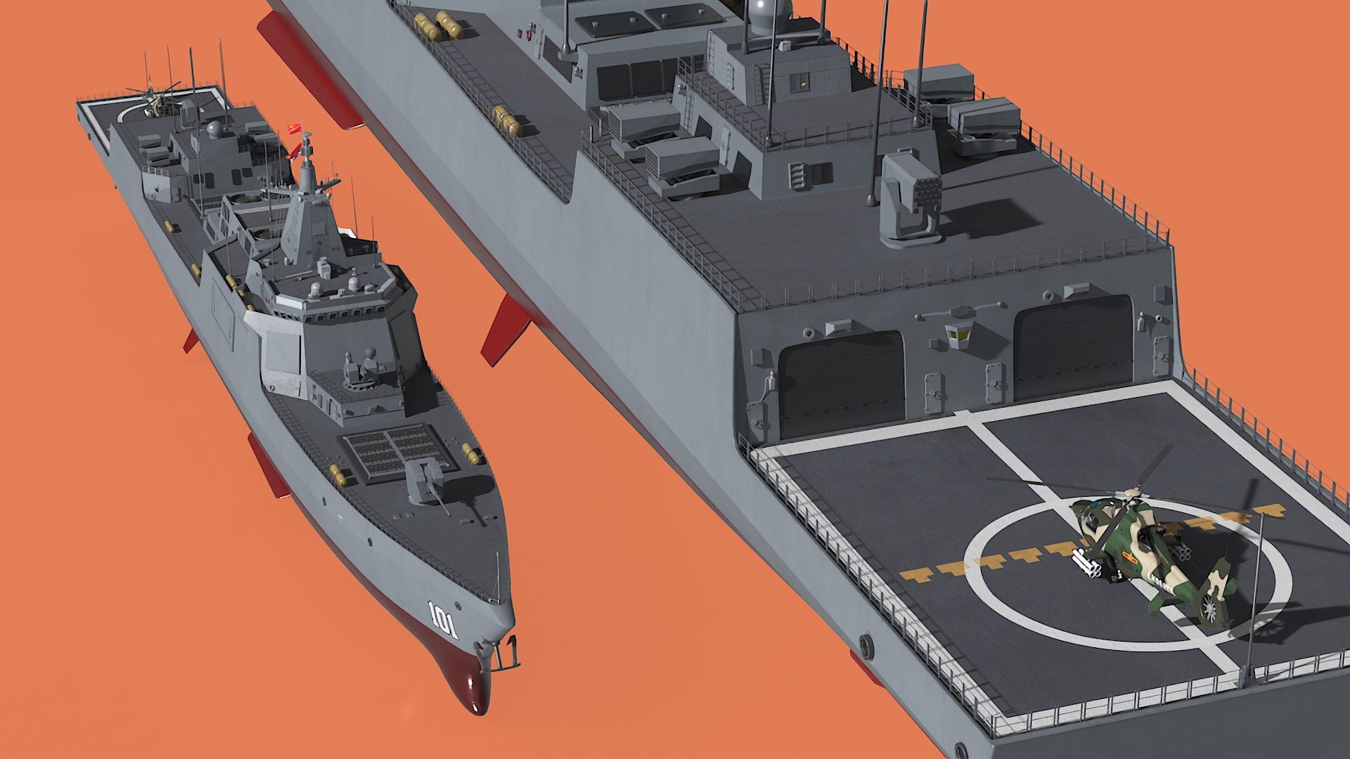 Type-055s Destroyer With Harbin Z-9WZ Helicopter Model - TurboSquid 2362506