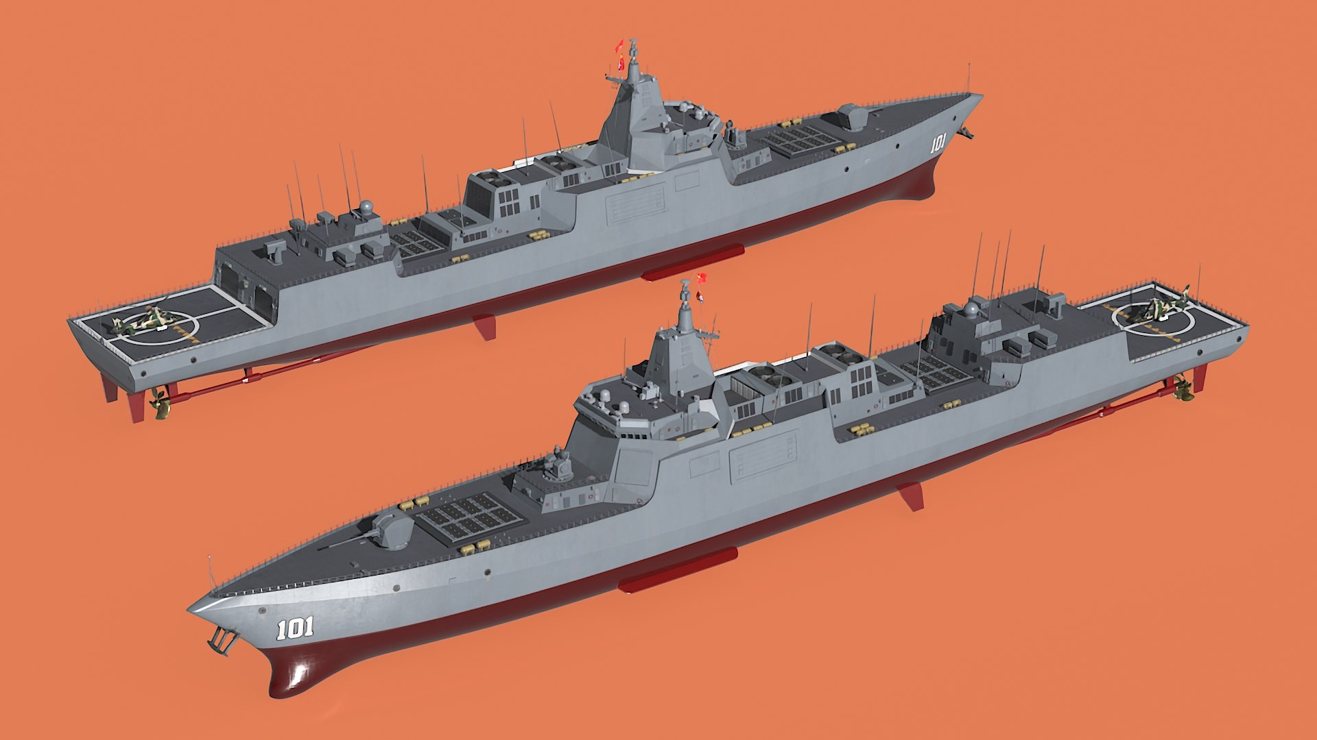 Type-055s Destroyer With Harbin Z-9WZ Helicopter Model - TurboSquid 2362506