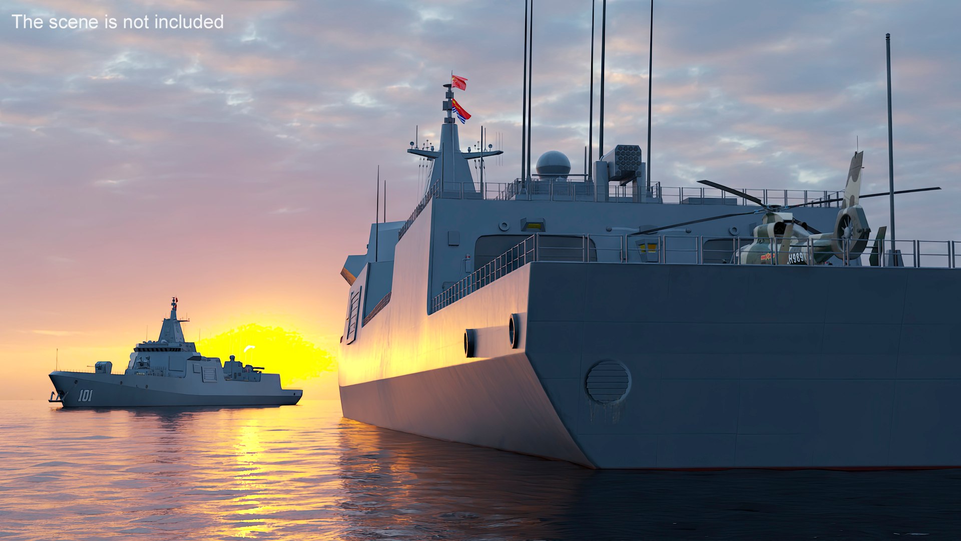 Type-055s Destroyer With Harbin Z-9WZ Helicopter Model - TurboSquid 2362506