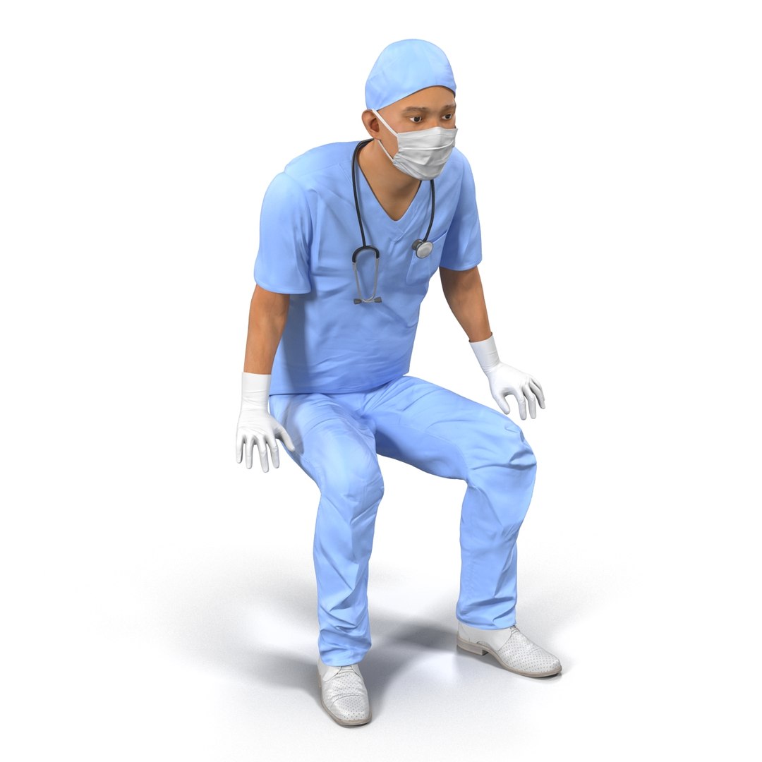 3d model male surgeon asian rigged