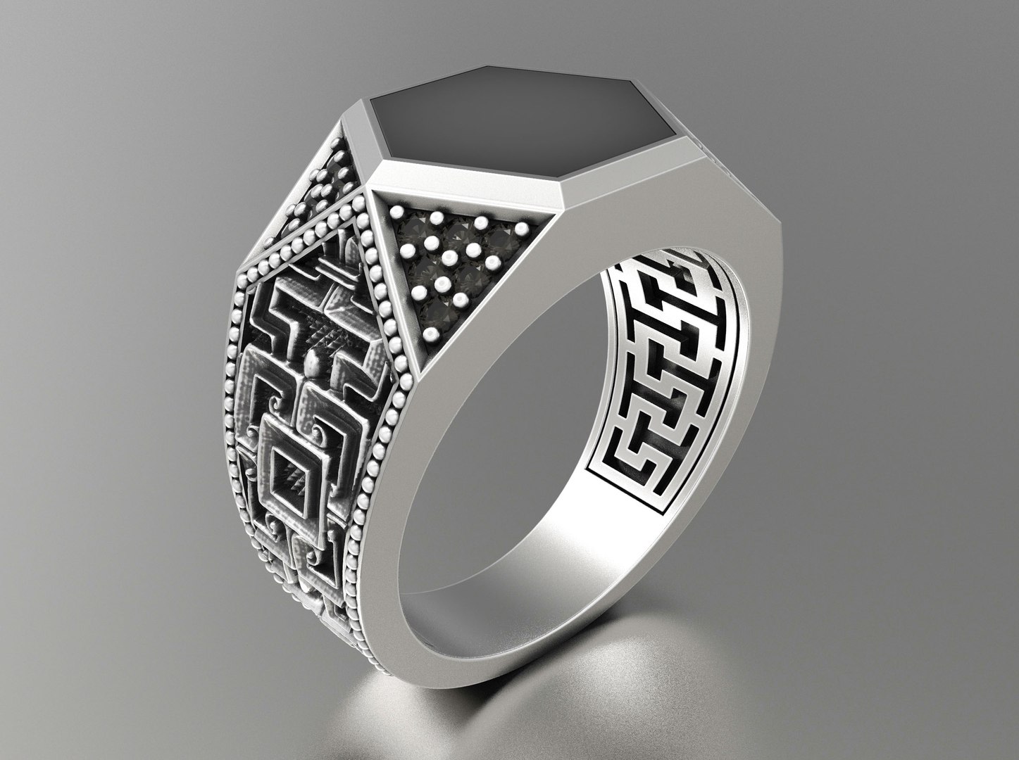 3D Men Ring Hexagonal Gemstone - TurboSquid 1976817